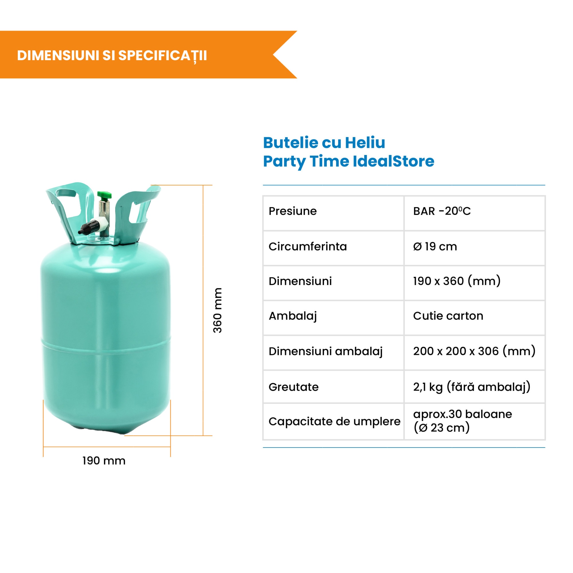 Butelie cu Heliu IdealSTORE, potrivita pentru toate tipurile de baloane ...