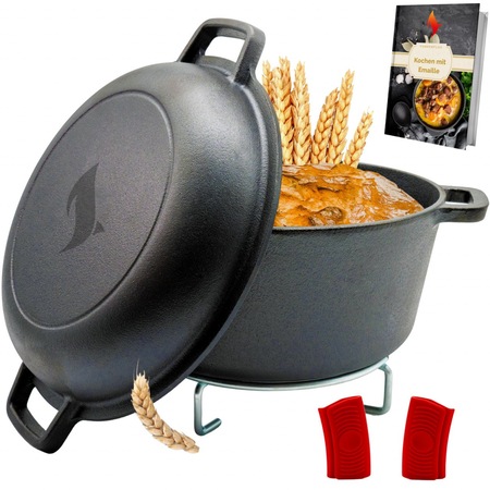 Ceaun cuptor olandez din fonta, Funkenflug, cu capac tigaie 2 in 1 ...