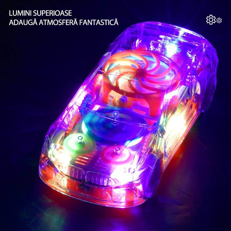 Jucarie masina cu sunete si lumini, BYONDSELF®, corp transparent, roti ...