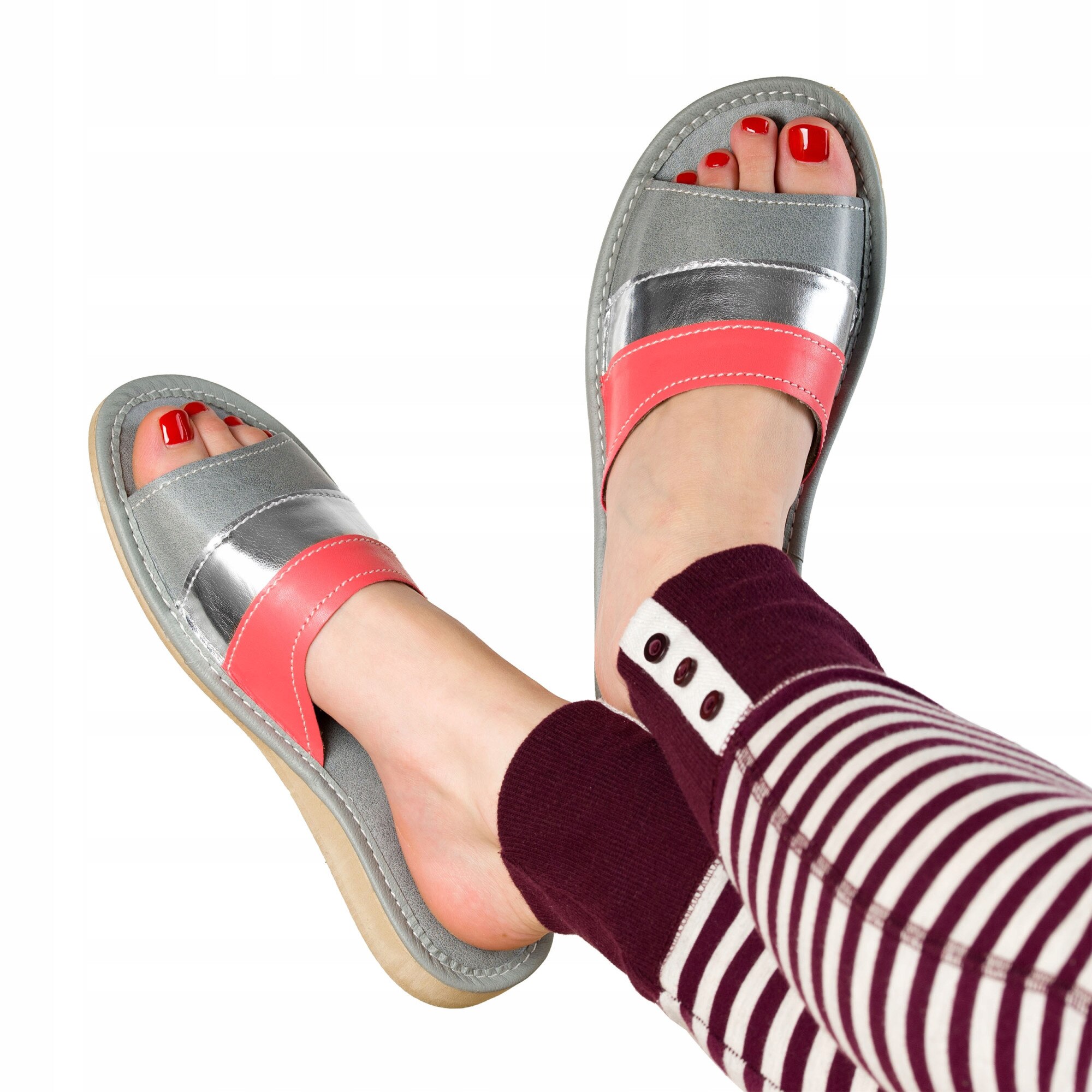 Papuci de casa, Nowo, Piele naturala, Gri/Roz, 39 - eMAG.ro