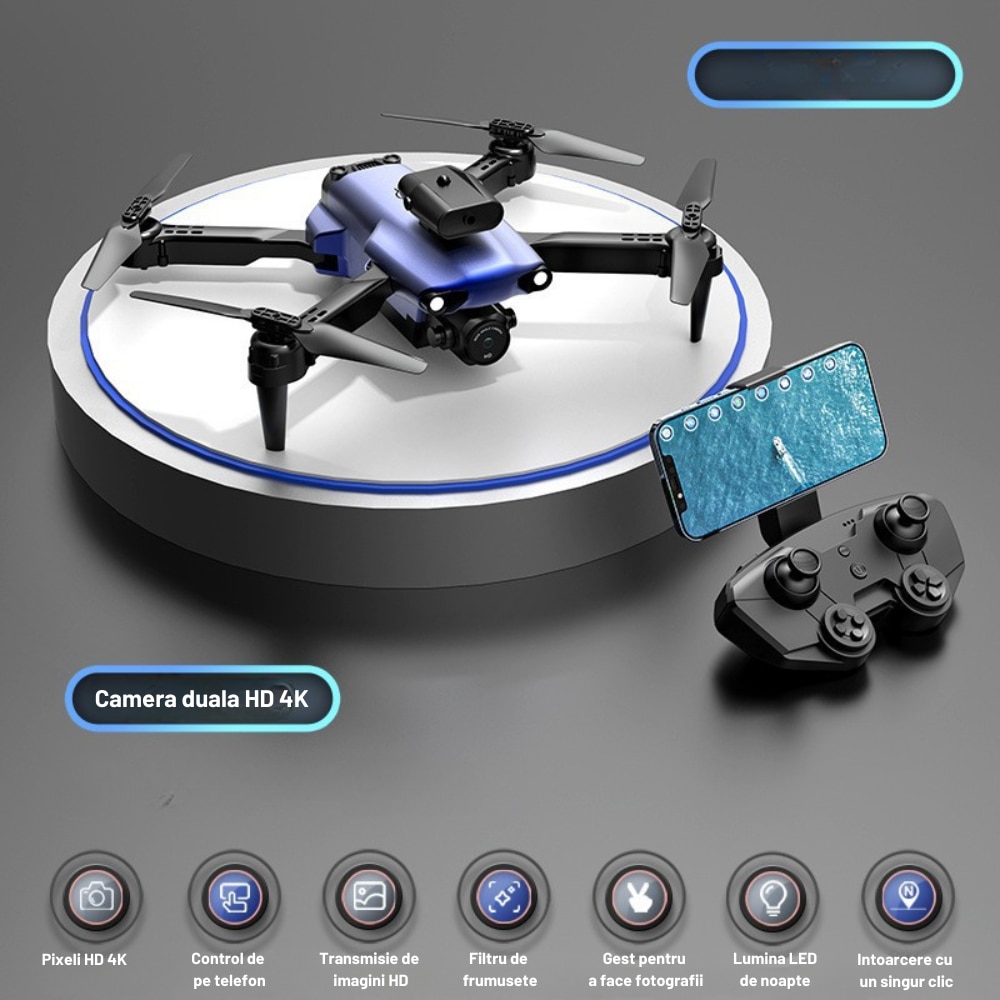 Drona Cu Camera Duala 4K LuxeDenar®, Model 2023, 2 Camere, 2 Baterii ...