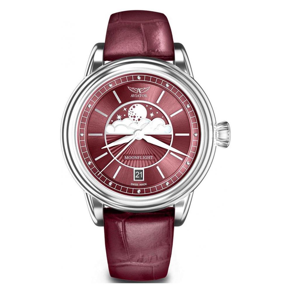 Ceas de dama, Aviator, Inox/Piele, Rosu/Argintiu - eMAG.ro