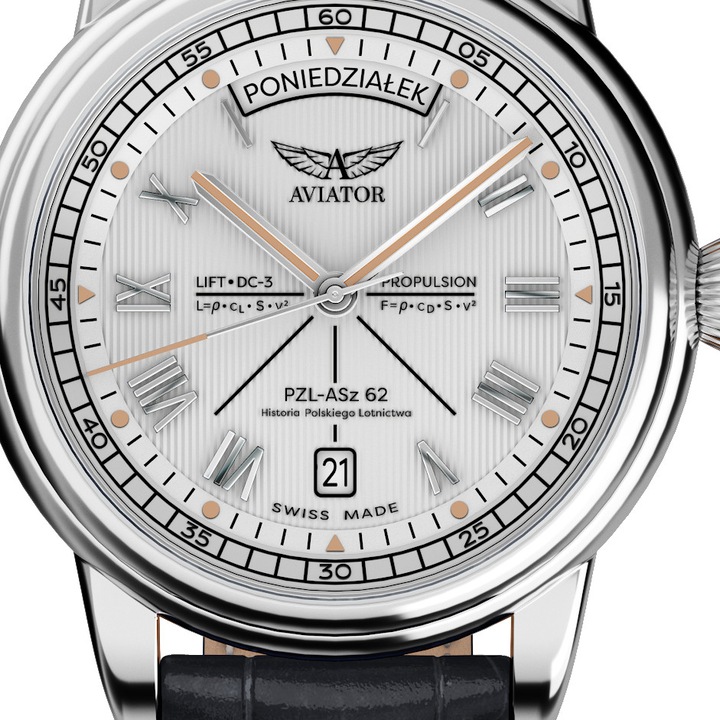 Ceas barbati Aviator Douglas Day Date, Otel/Piele, Negru - eMAG.ro
