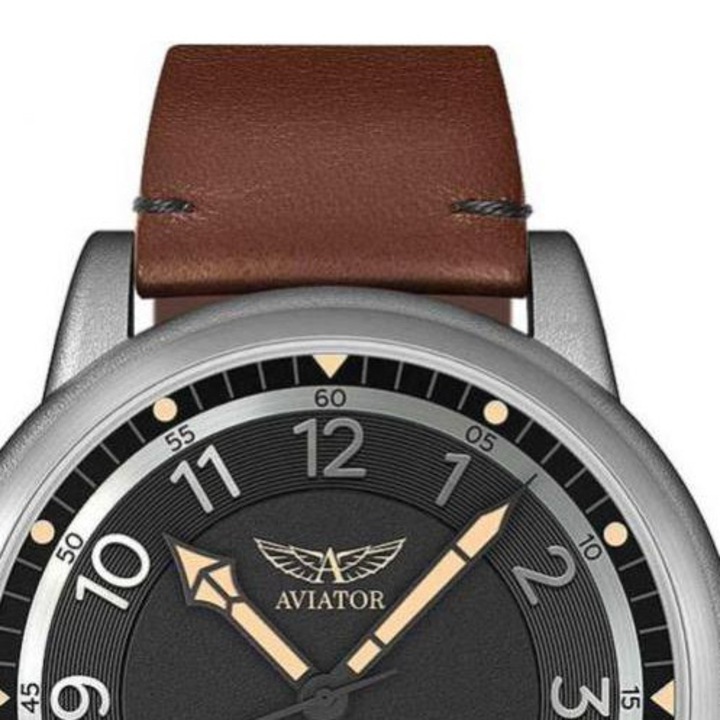 Ceas barbati Dakota Skytrain, Aviator, Automatic, Inox/Piele, Argintiu ...