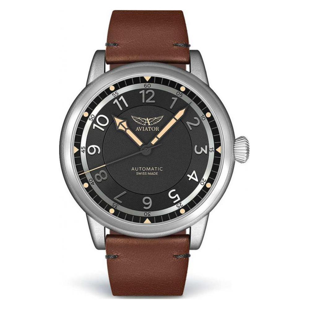 Ceas barbati Dakota Skytrain, Aviator, Automatic, Inox/Piele, Argintiu ...