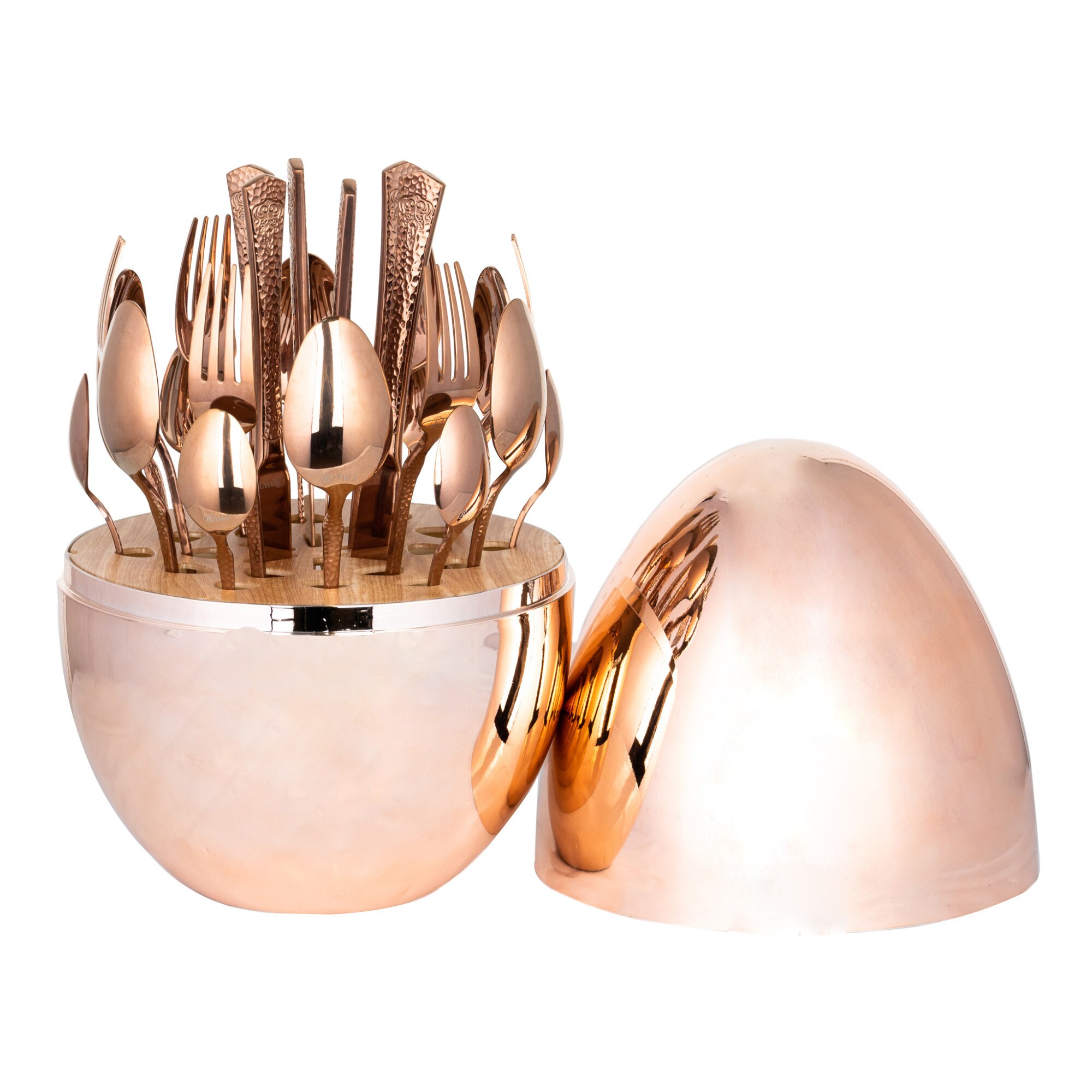 Set tacamuri 24 piese, inox, cu suport tip-ou, rose-gold - eMAG.ro