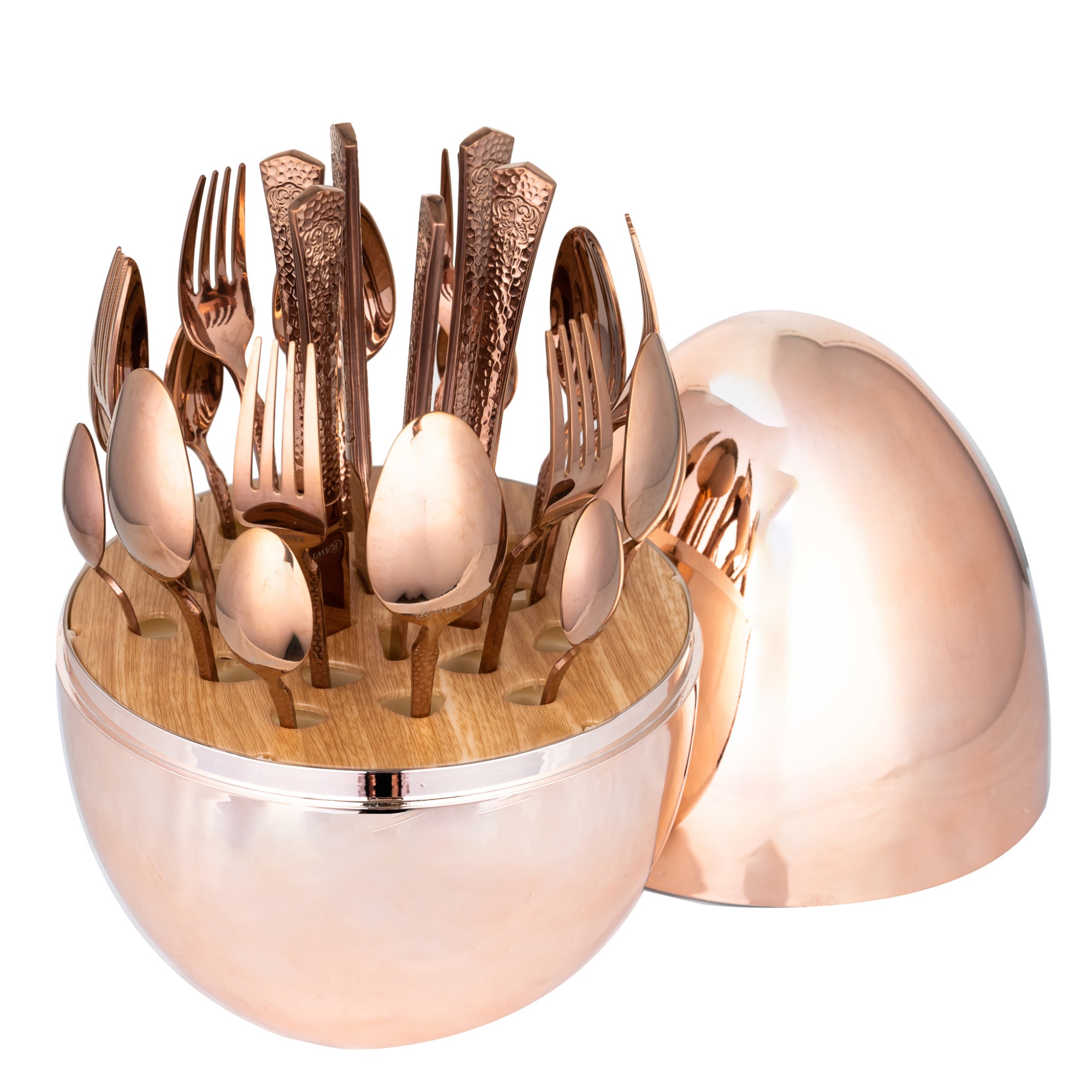 Set tacamuri 24 piese, inox, cu suport tip-ou, rose-gold - eMAG.ro
