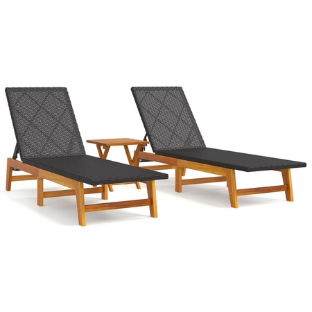 Set sezlonguri de gradina vidaXL, 3 piese, poliratan si lemn acacia ...