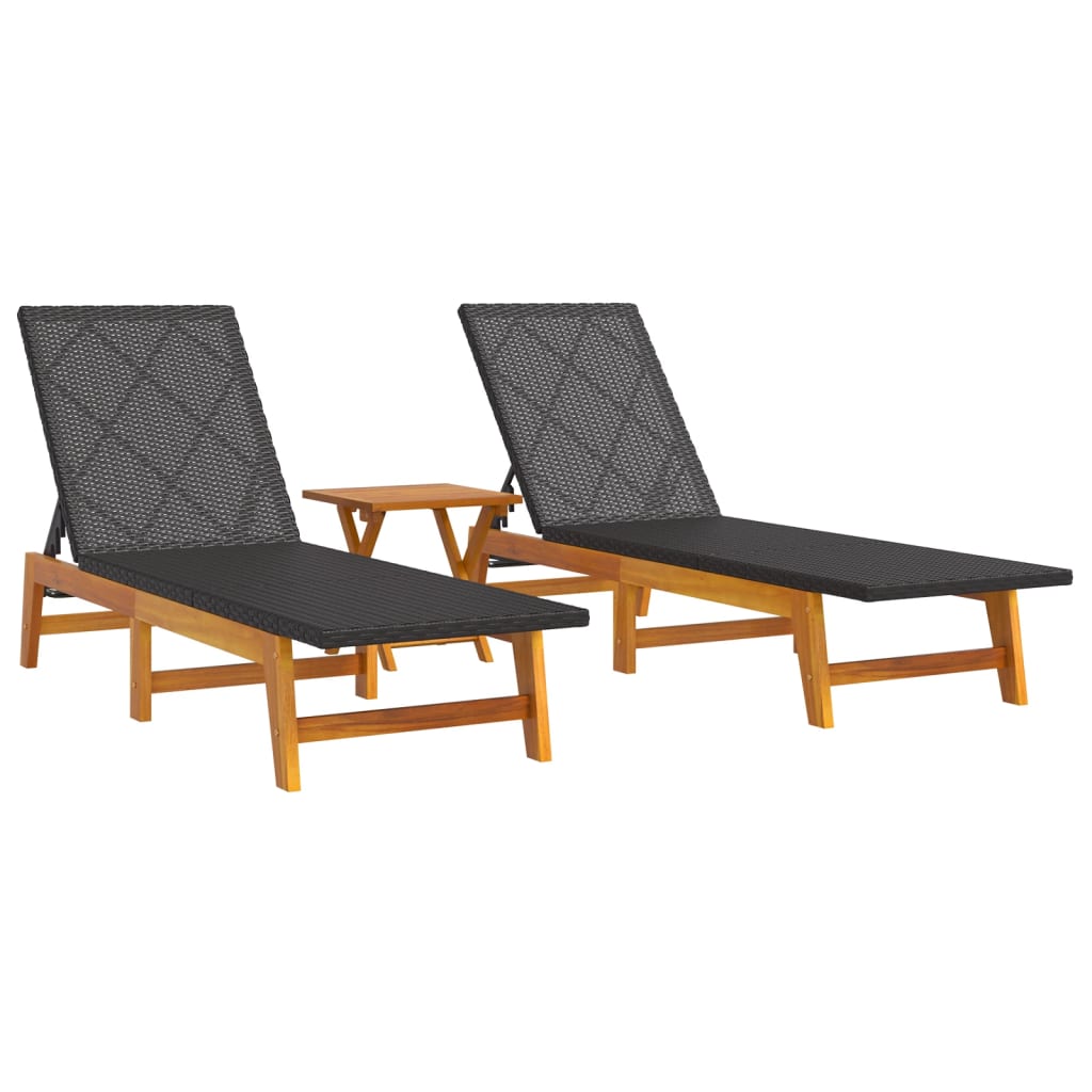 Set sezlonguri de gradina vidaXL, 3 piese, poliratan si lemn acacia ...