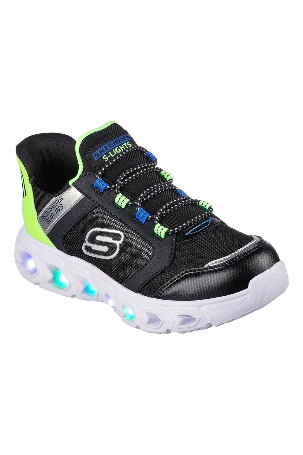Skechers, Спортни обувки Hypno Flash 2.0 с LED светлини, Черен, Лайм ...