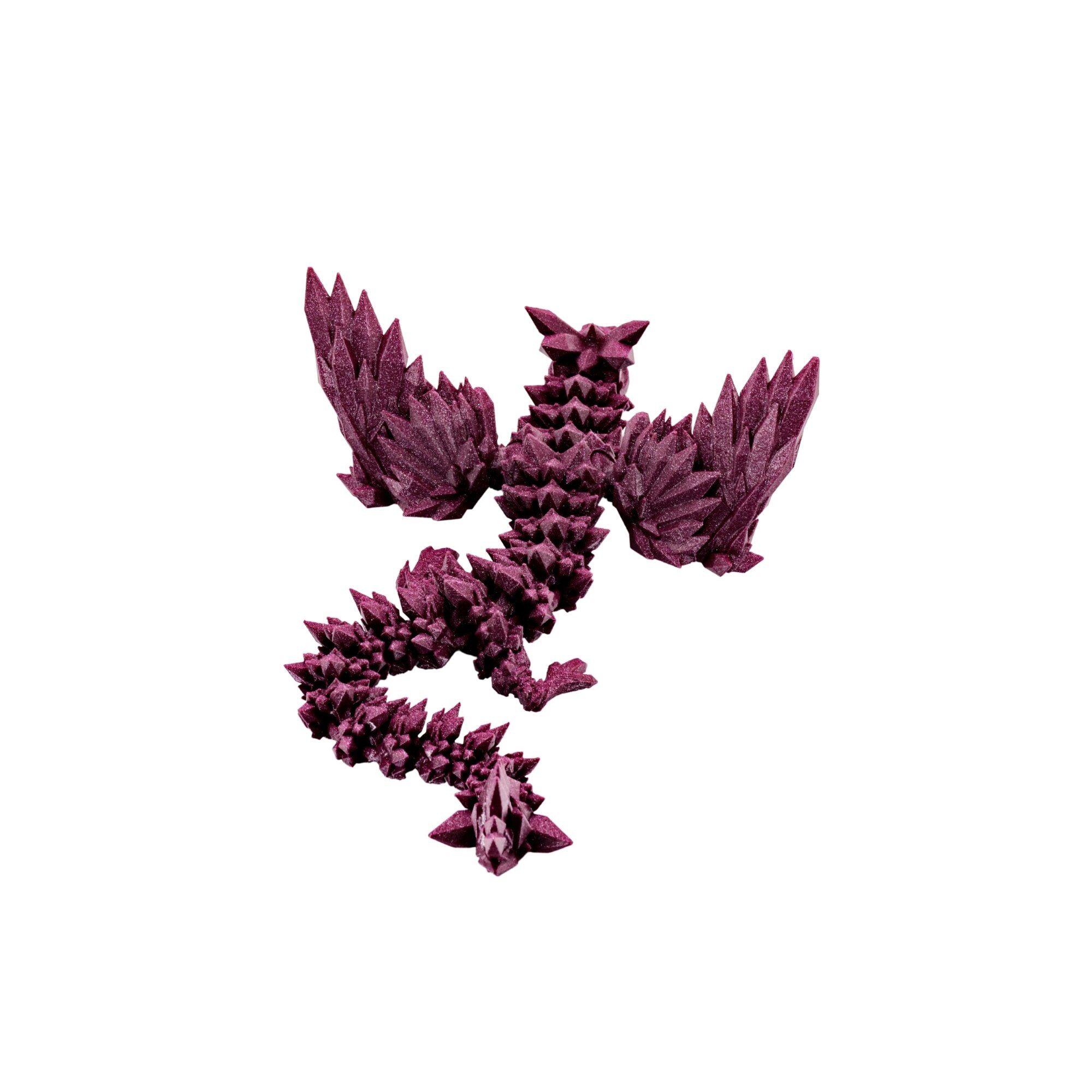 Figurina Dragon cu cristale si aripi, Printat 3D, Mov cu sclipici, 43 ...