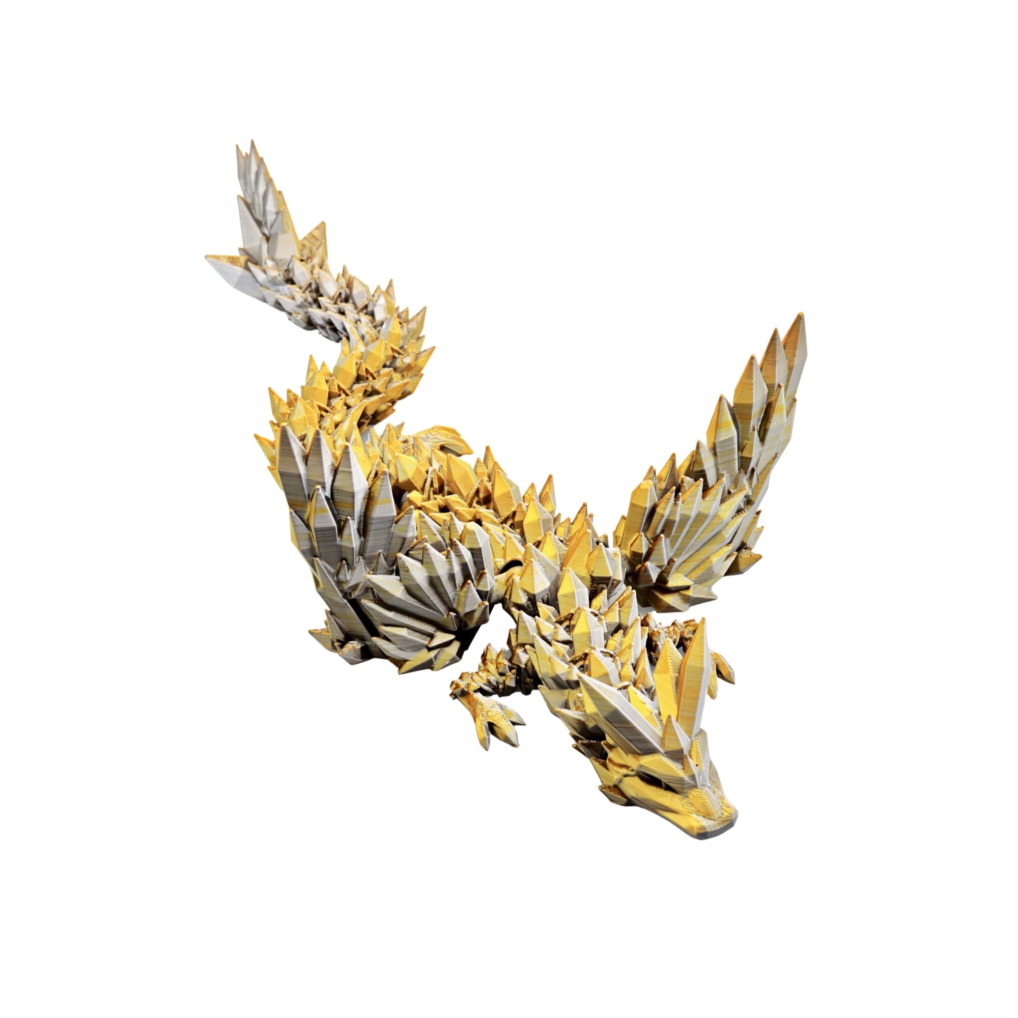 Figurina Dragon cu cristale si aripi, Printat 3D, Gold-Silver, 43 cm ...