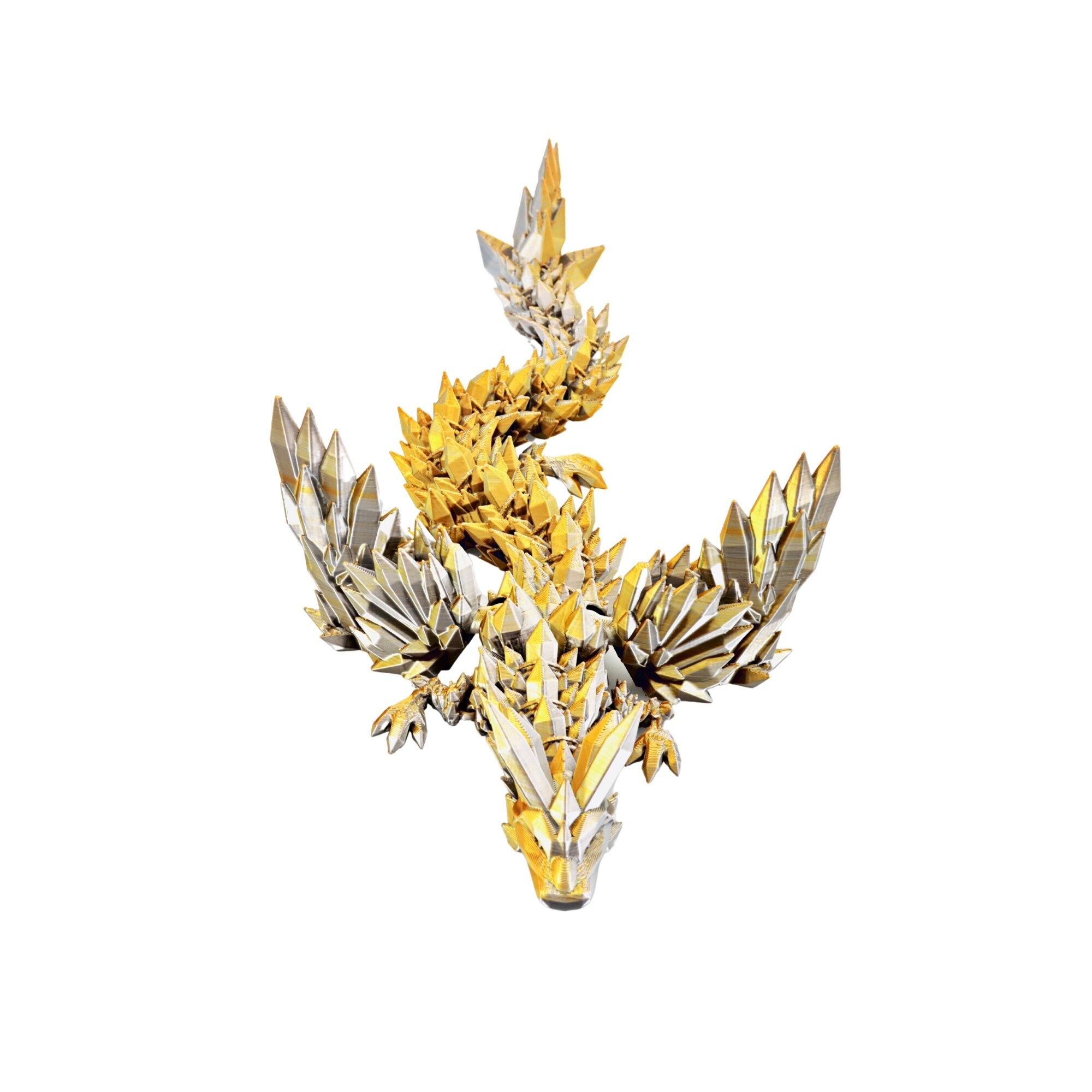 Figurina Dragon cu cristale si aripi, Printat 3D, Gold-Silver, 43 cm ...