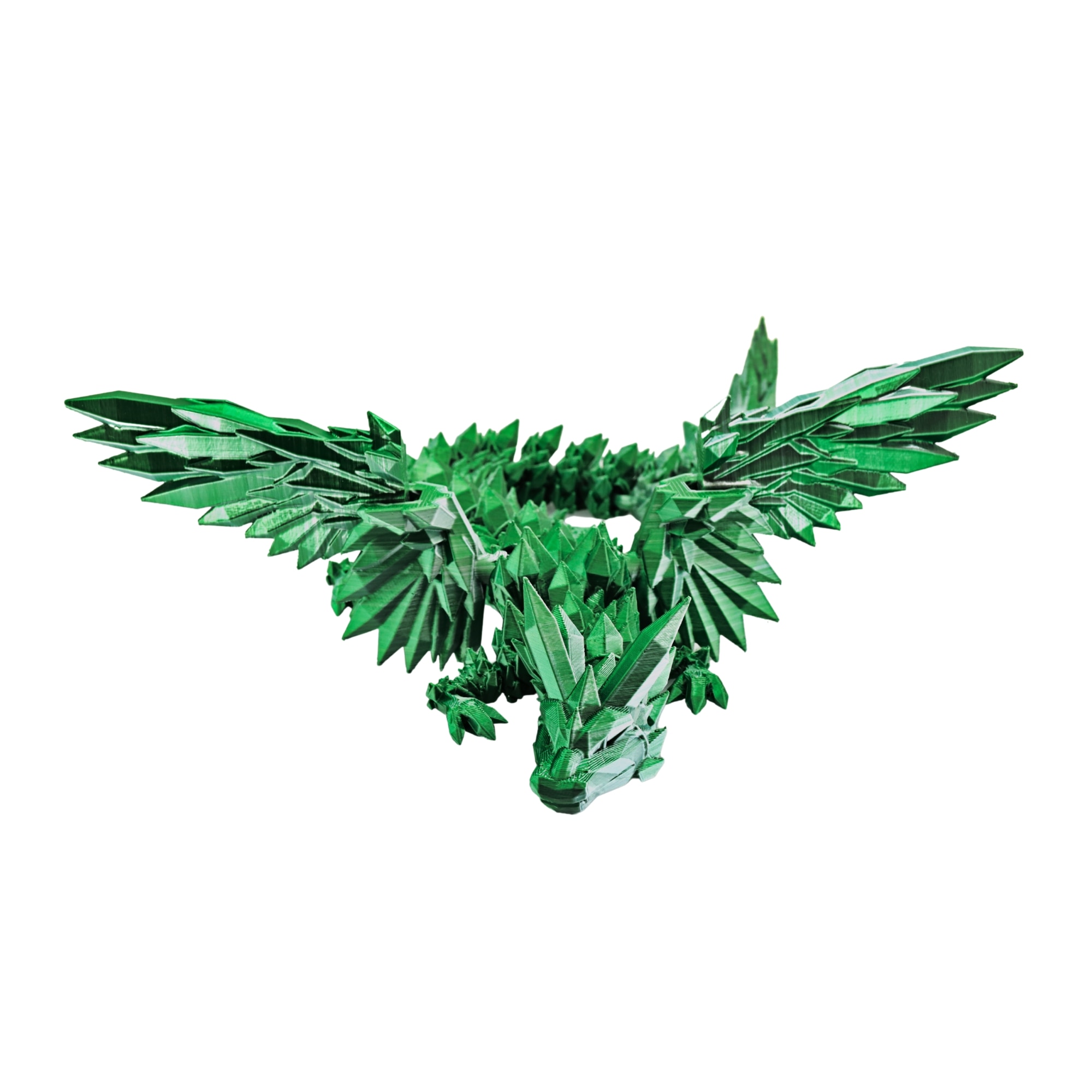 Figurina Dragon cu cristale si aripi, Printat 3D, Verde-Silver, 43 cm ...
