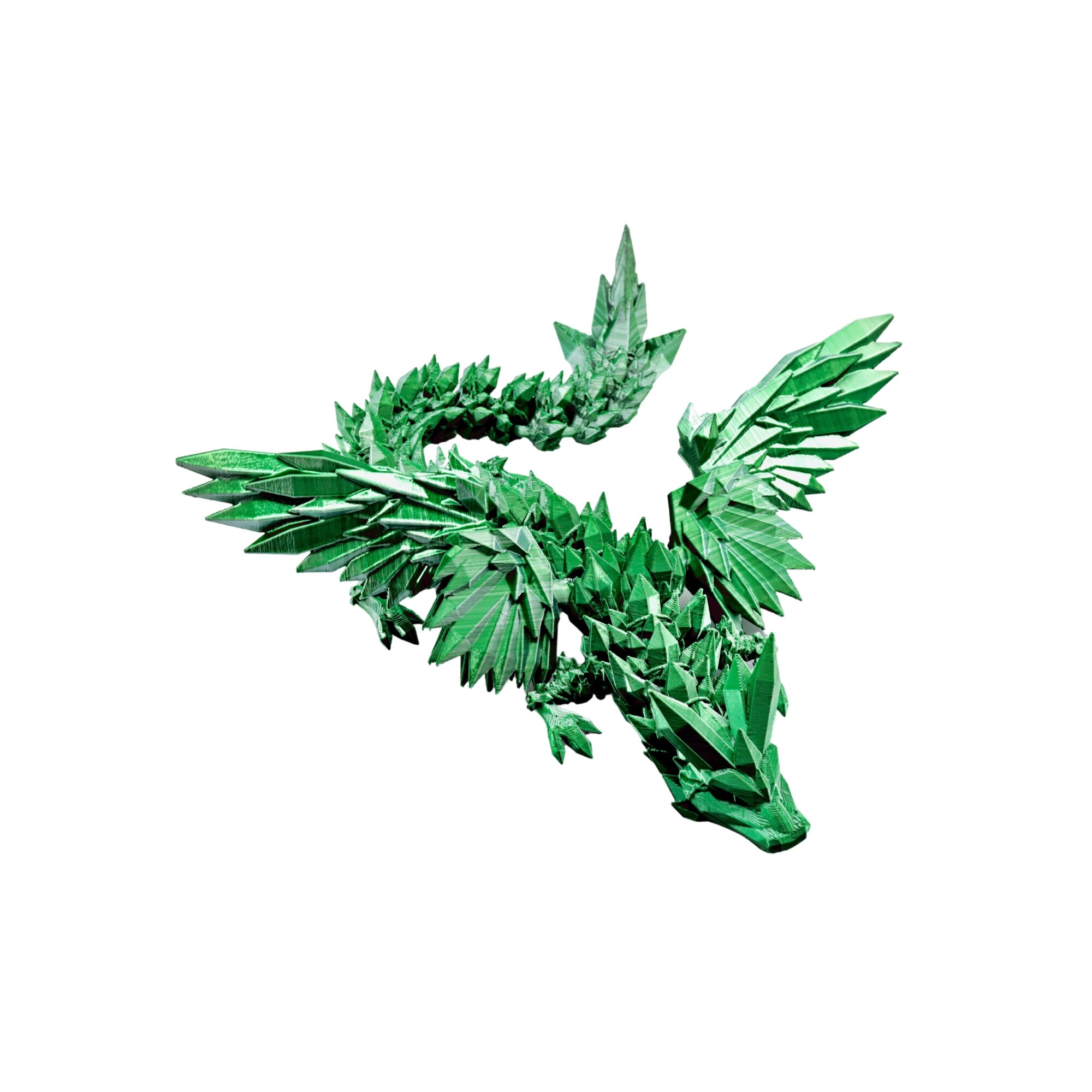 Figurina Dragon cu cristale si aripi, Printat 3D, Verde-Silver, 43 cm ...