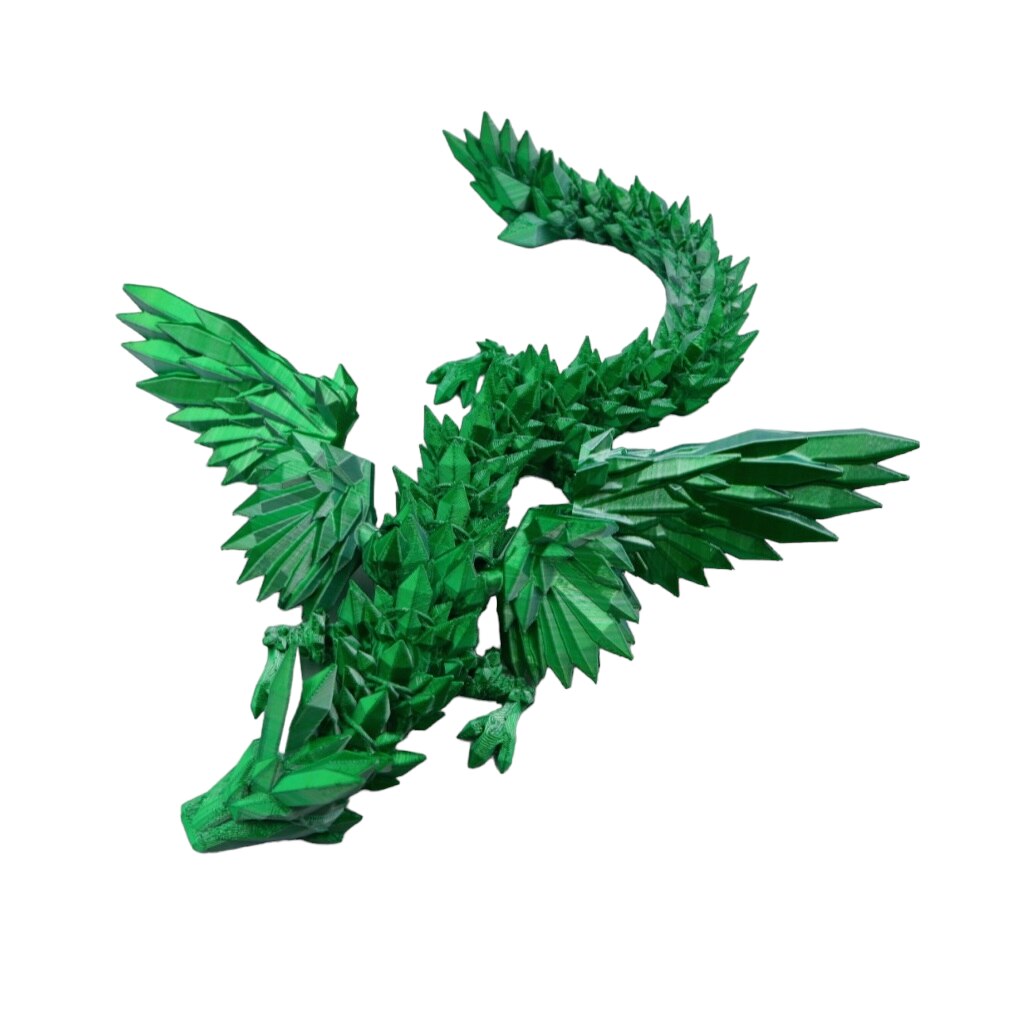 Figurina Dragon cu cristale si aripi, Printat 3D, Verde-Silver, 43 cm ...