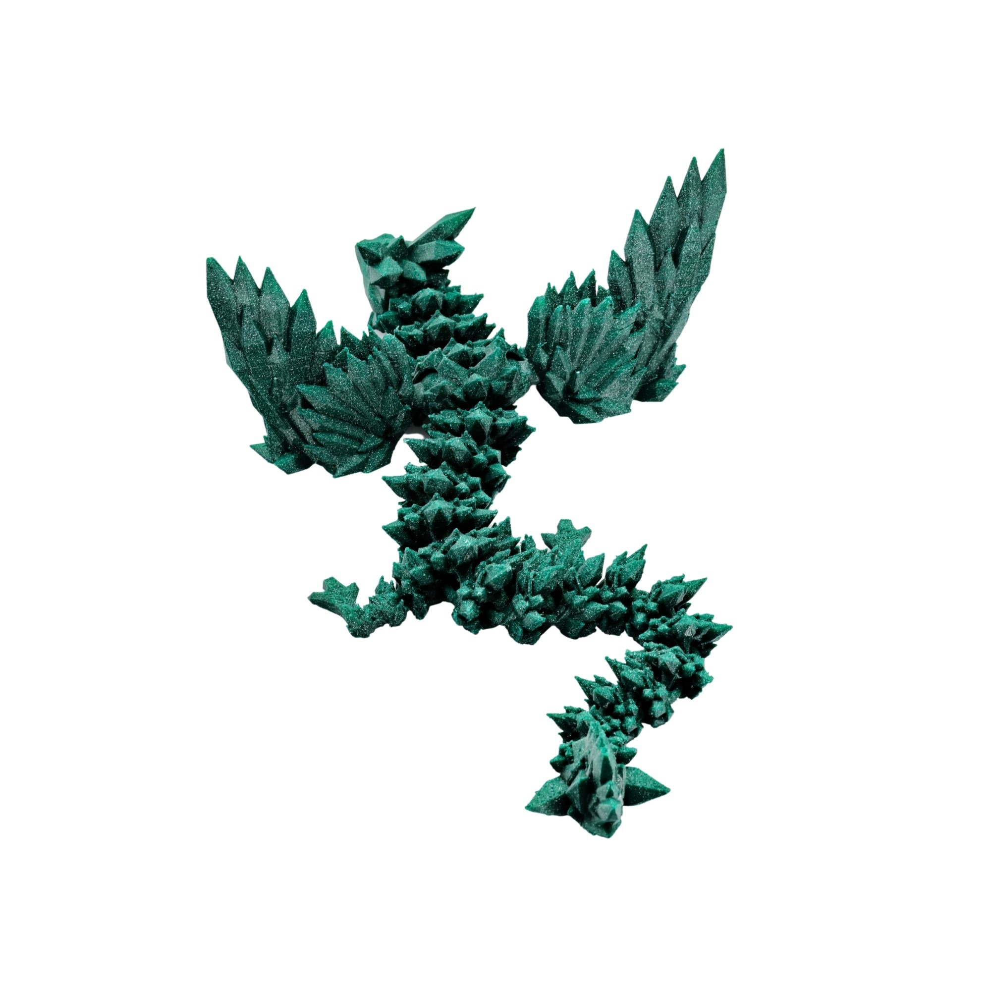 Figurina Dragon cu cristale si aripi, Printat 3D, Verde cu sclipici, 43 ...
