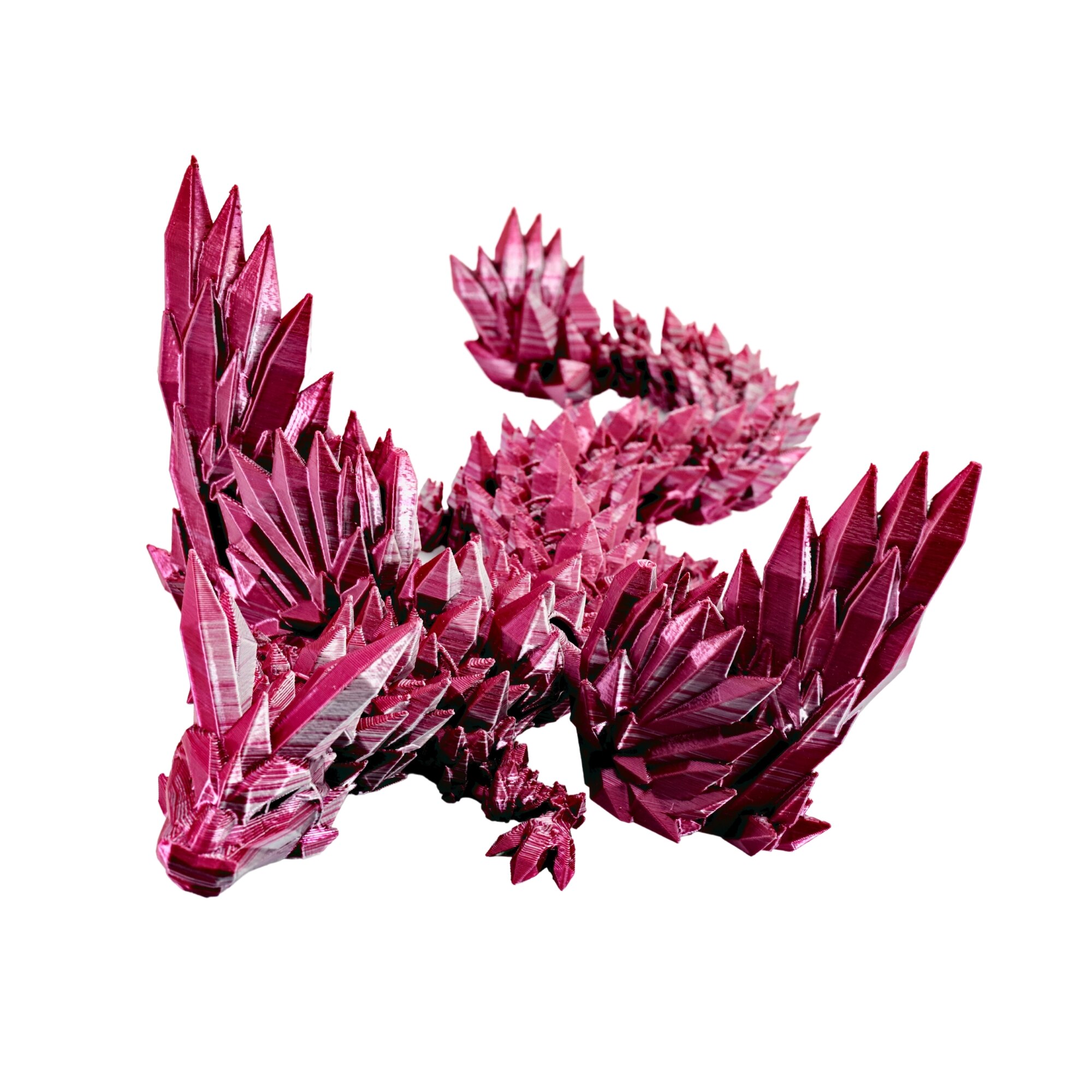 Figurina Dragon cu cristale si aripi, Printat 3D, Magenta-Silver, 43 cm ...