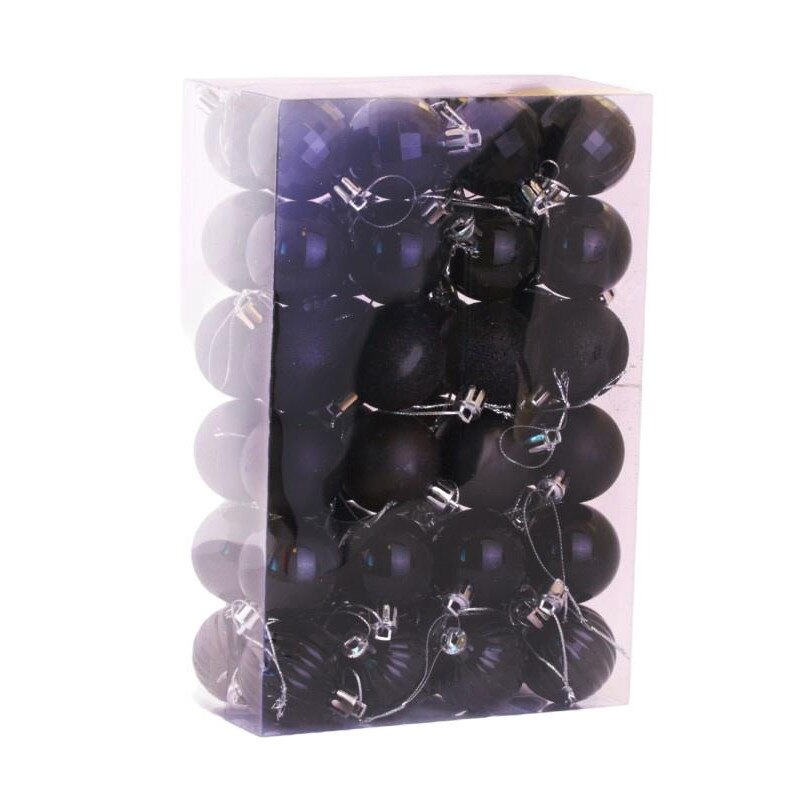 Комплект от 48 коледни топки, пластмасови, черни - eMAG.bg