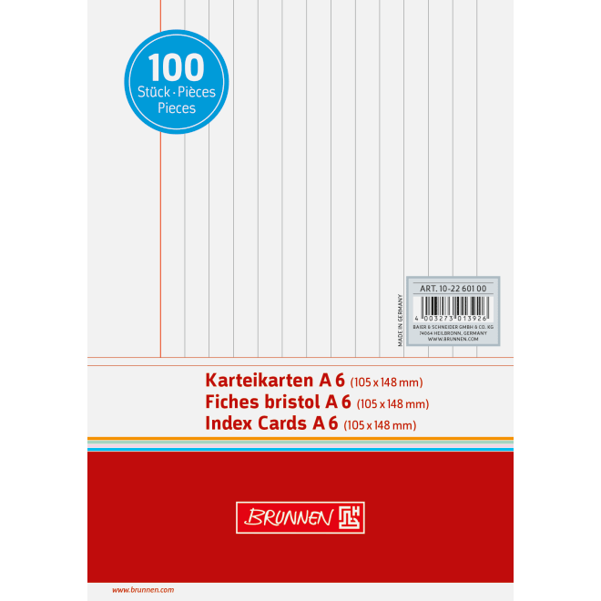 Set de fise cartonate, Brunnen, albe, liniate, format A6, 100 bucati ...