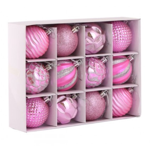 Set 12 globuri, Plastic, Roz - eMAG.ro
