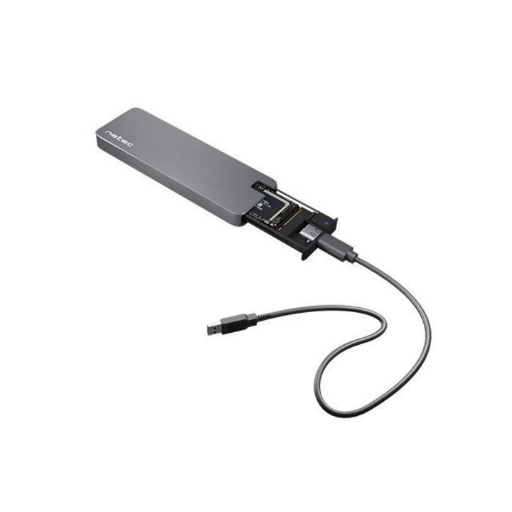 Rack SSD extern, Natec, Rhino, Aluminiu/PVC, M.2 NVME, USB-C 3.1, Gri ...
