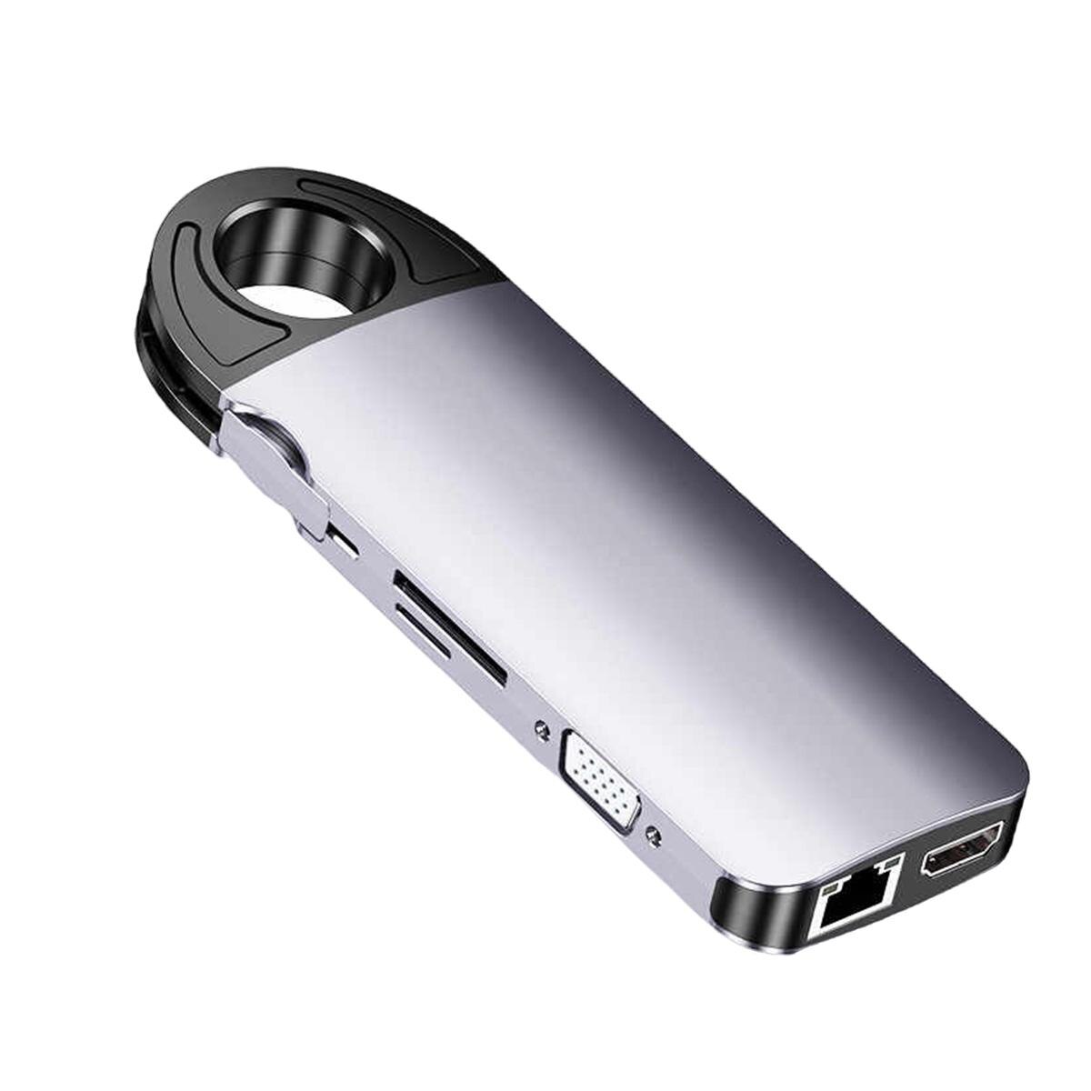 Multiport SPU-M01 USB-C HDMI VGA RJ45 USB 3.0 SD, Argintiu - eMAG.ro