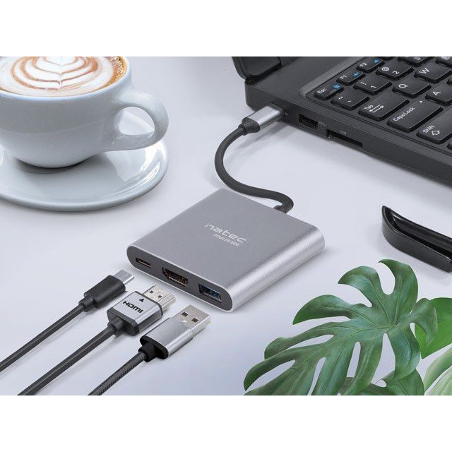 Порт Multi Port Natec, mini USB-C PD, USB 3.0, HDMI 4K, черен/сребрист ...
