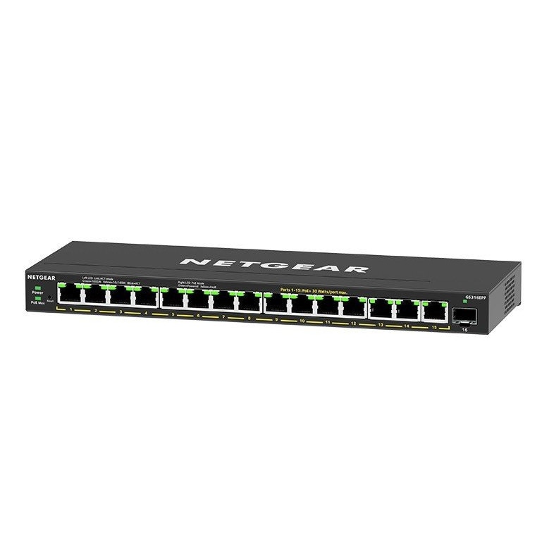 Switch fara management, NETGEAR, GS316EPP, 16xGE PoE+, 10/100/1000 Mbps ...