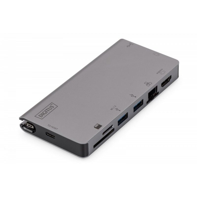 Statie de andocare, Digitus, USB tip C, 8 porturi, Aluminiu, Argintiu ...