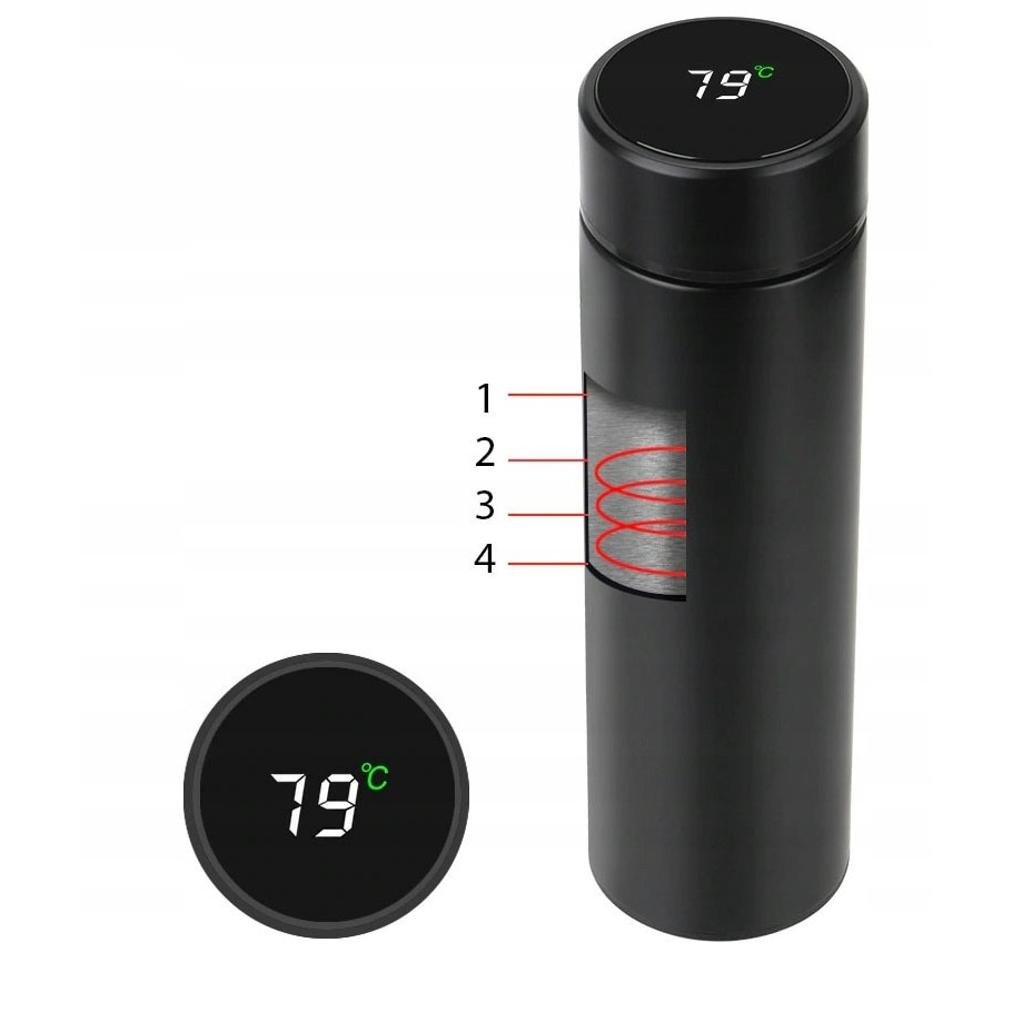 Termos cu afisaj digital, 500 ml, Negru - eMAG.ro