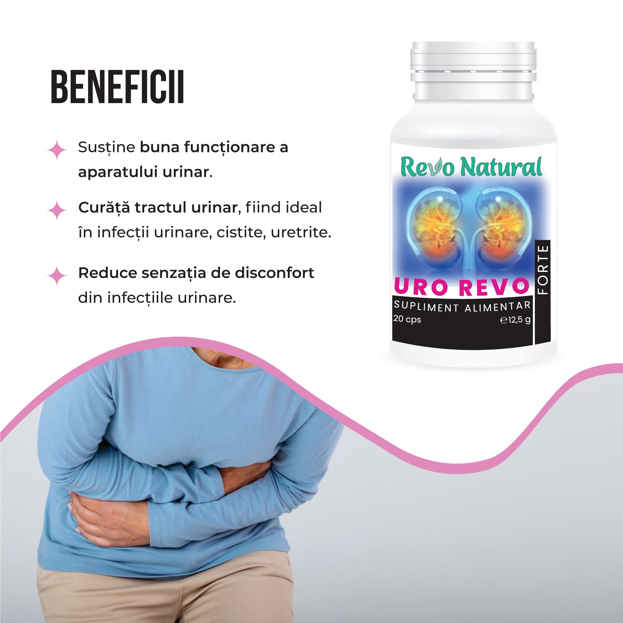 Хранителна добавка при уринарни инфекции, Uro Revo Forte, 20 капсули ...