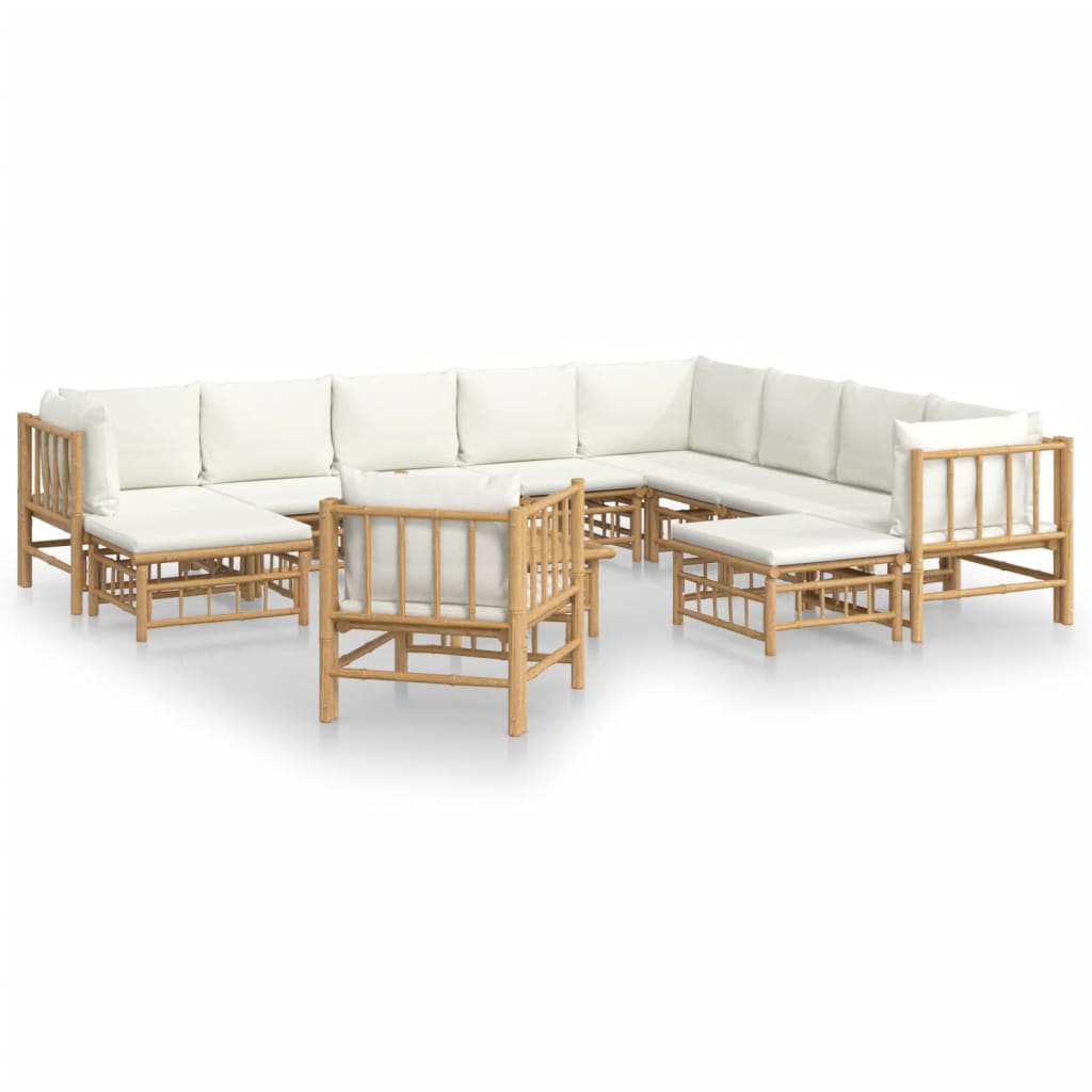 Set mobilier de gradina cu perne alb crem vidaXL, 12 piese, bambus, 55 ...