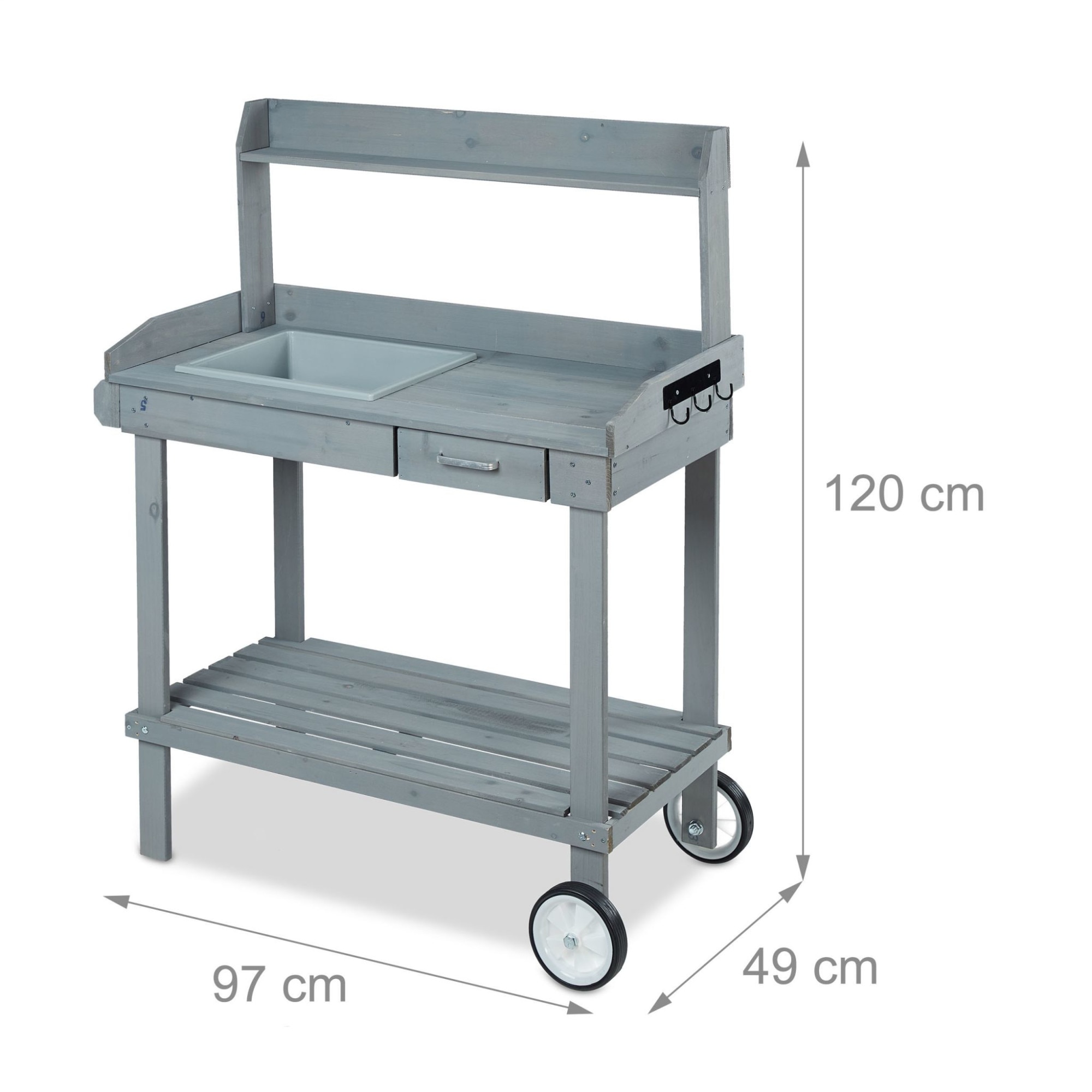 Masa cu roti pentru gradinarit, Relaxdays, dimensiuni 120 x 97 x 49 cm ...