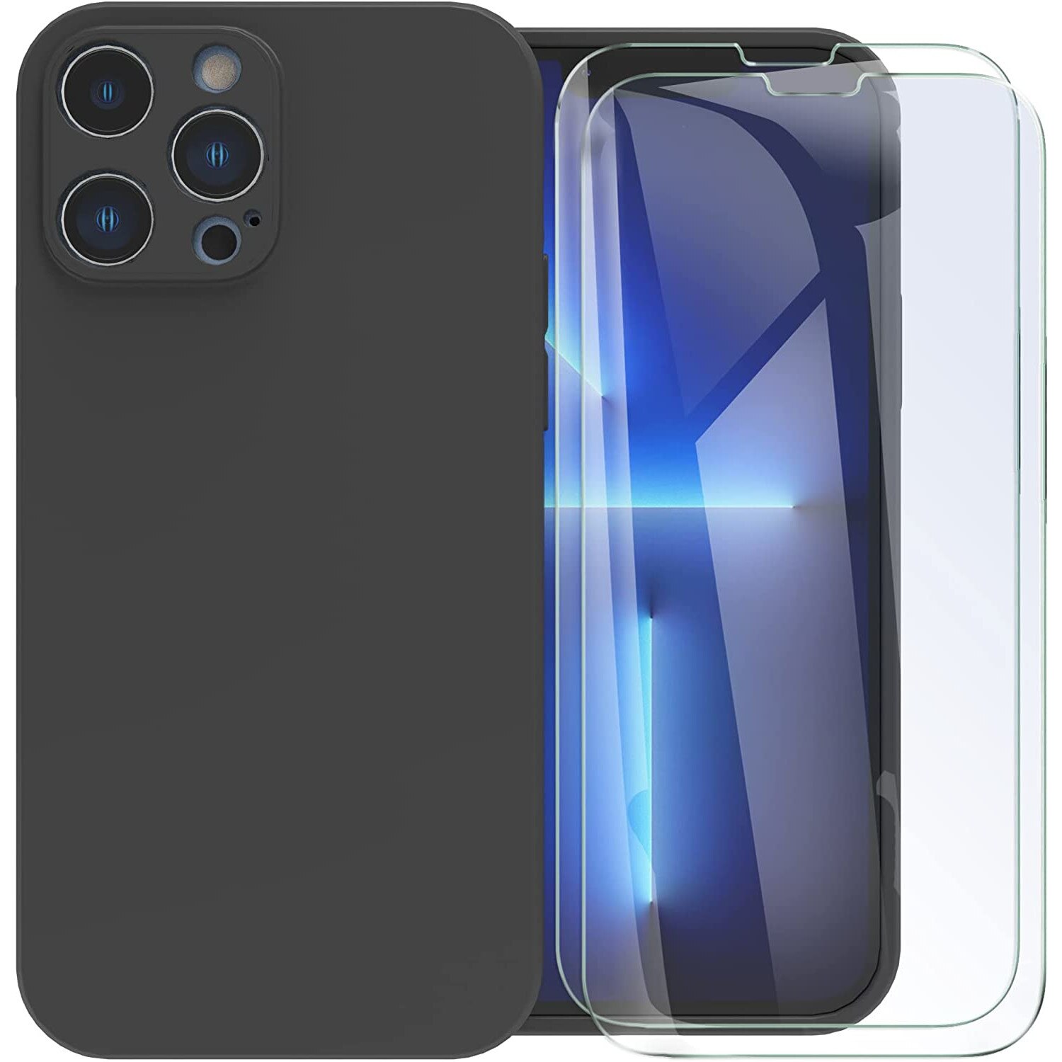 Комплект калъф/2 защитни фолиа за iPhone 13 Pro Max 6.7", течен силикон ...