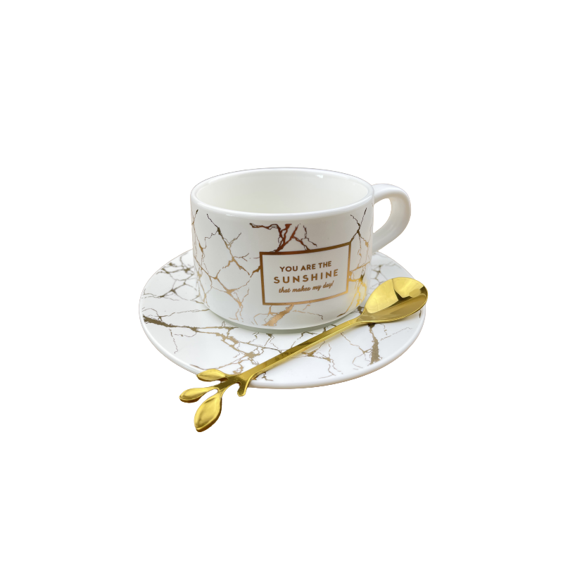 Set Ceasca de cafea 220ml cu farfurie si lingurita, Design Piatra, Alba ...