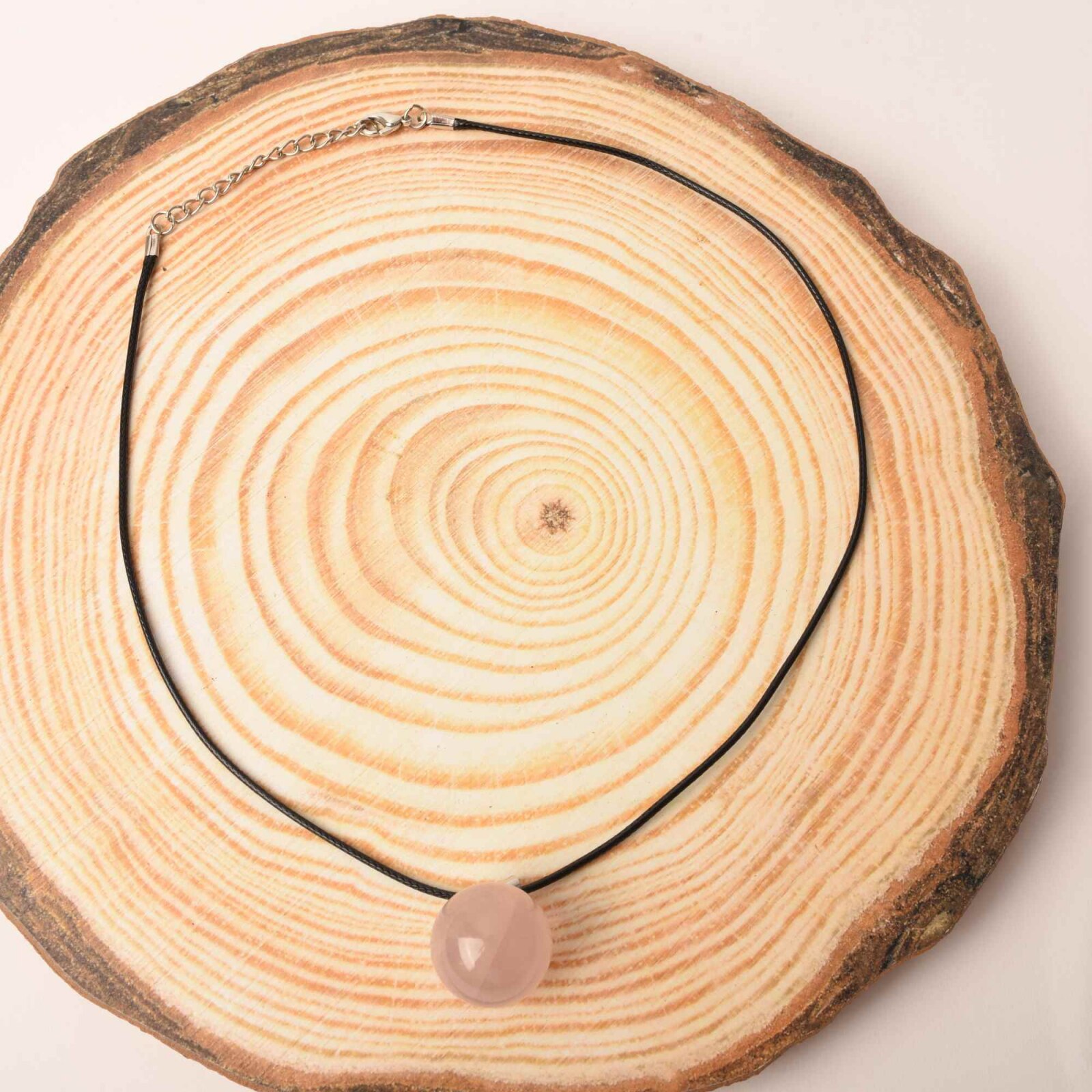 Colier cu piatra semipretioasa rotunda Cuart roz - pandantiv din pietre ...