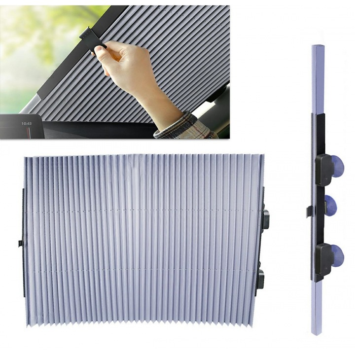 Parasolar Auto Retractabil, Fixare Prin Ventuze, Aluminiu, 150 x 70 cm ...