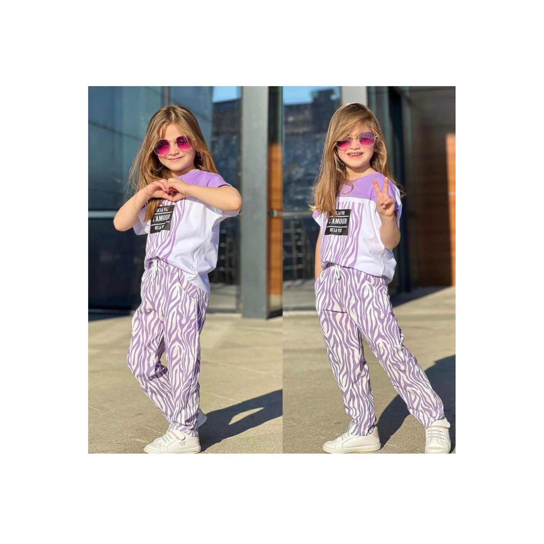 Compleu copii Fete, 2 piese, foarte lejer si la moda, mov cu alb, 9-10 ...