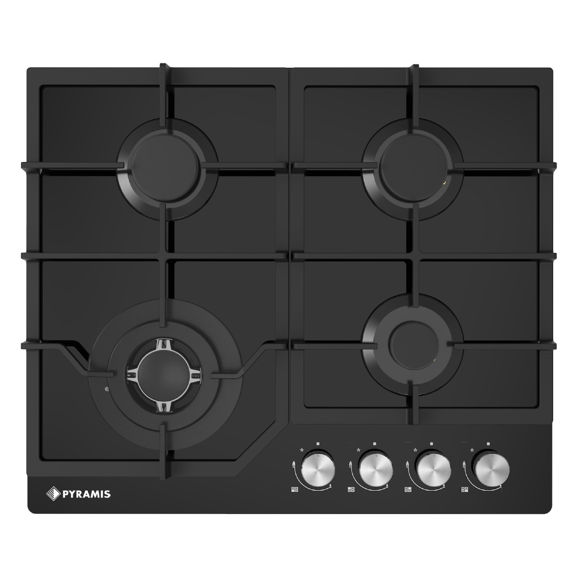 Plita gaz Pyramis 60PG 6611, 4 arzatoare, wok, gratare fonta, butoane ...