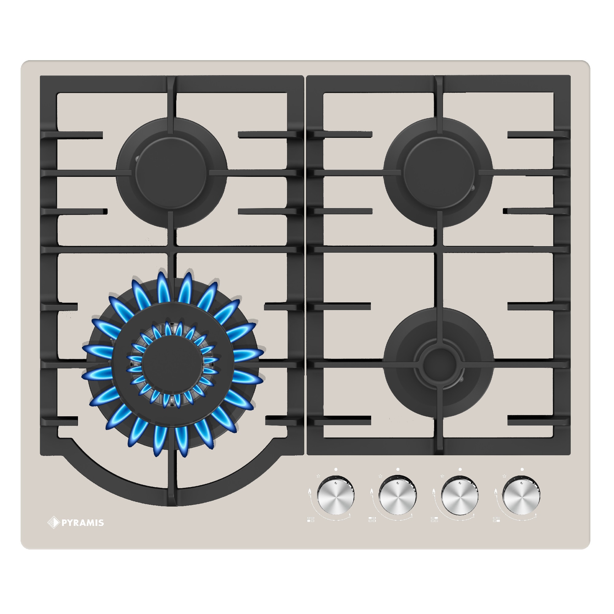 Plita gaz Pyramis 60PG 6513, 4 arzatoare, wok, gratare fonta, butoane ...