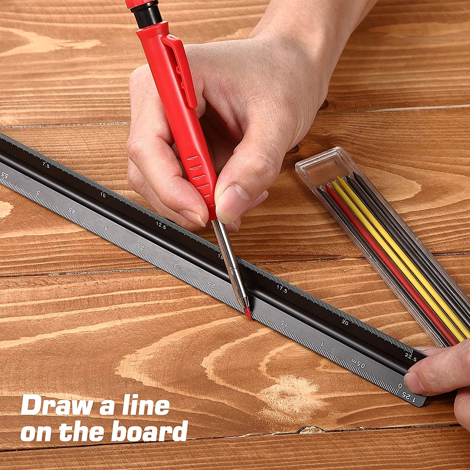 Set 2 creioane de tamplarie cu 6 rezerve, Aluminiu, Multicolor - eMAG.ro