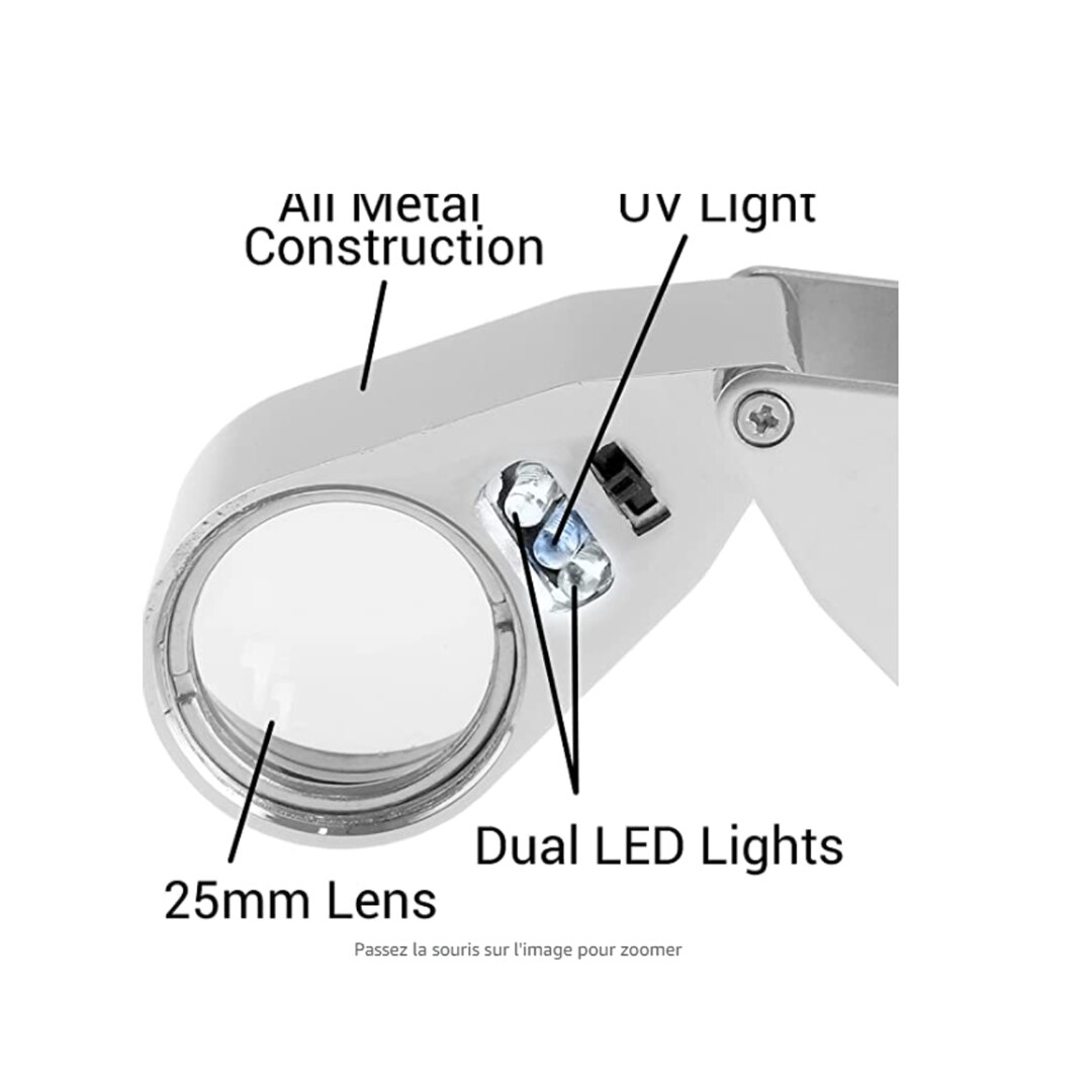 Lupa cu LED UV, pentru bijutier, 40X, iluminata, constructie metalica ...