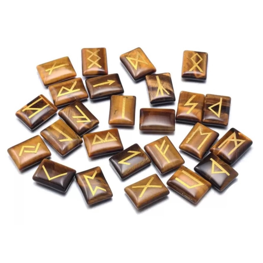 Set 25 rune gravate din ochi de tigru simbol al fortei ocrotitoare ...