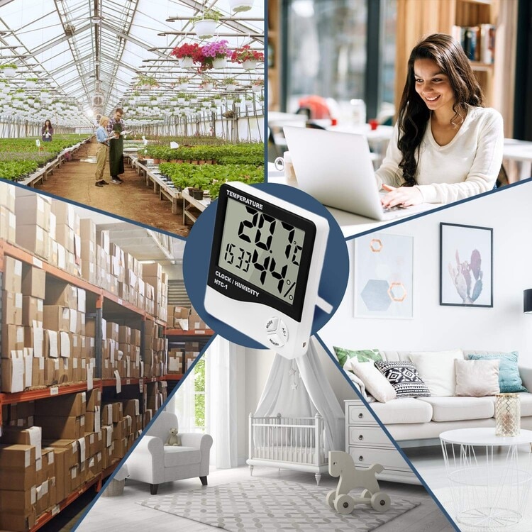 Termometru si Higrometru Digital de Camera Merkie, Design Slim, Ceas ...