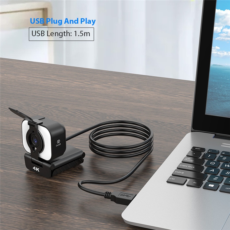 4K Webkamera, MOGODA, 3840*2160 Felbontás, Mikrofon, 3 Fokozatú LED ...