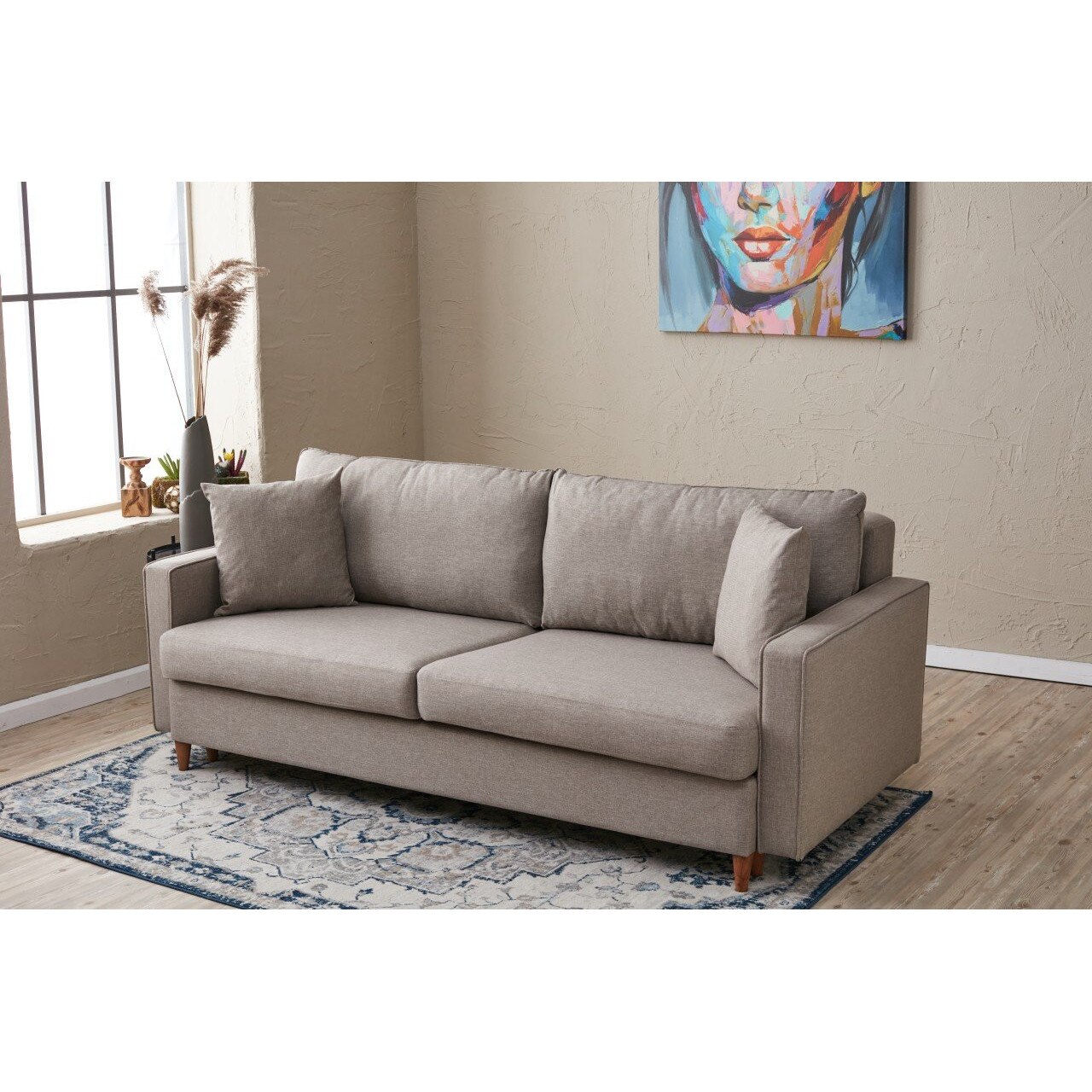 Canapea Extensibila, 3 Locuri, Eva, Cream, 210 x 90 x 82 cm - eMAG.ro