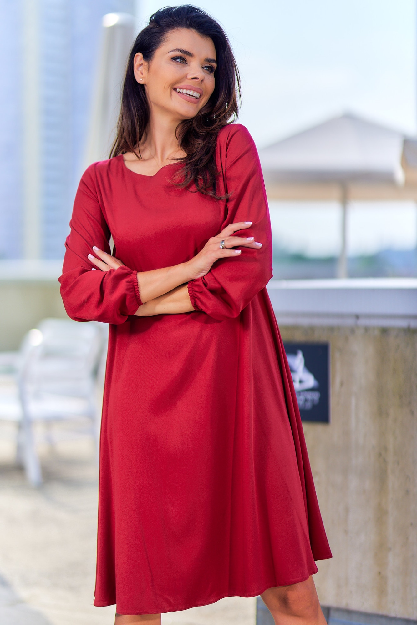 Rochie dama, Awama, Viscoza, Marime XL, Claret - eMAG.ro