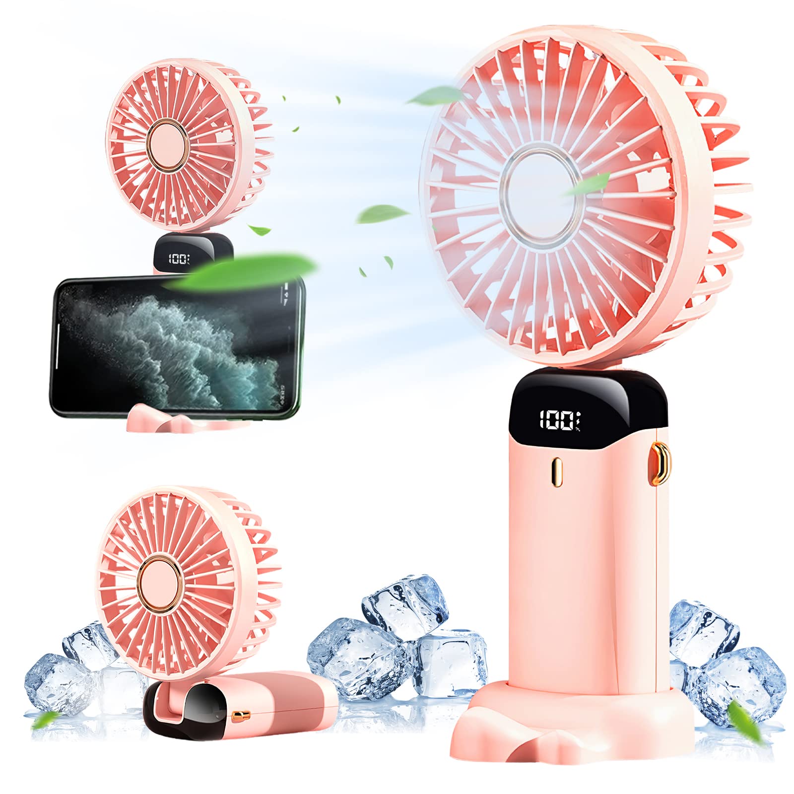 Mini ventilator portabil, Kron, USB, 3000 mAh, 5 viteze, Roz - eMAG.ro