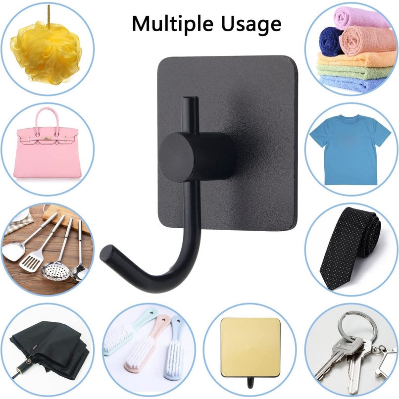 Set 4 carlige adezive pentru perete, Jeswo, Otel inoxidabil, Negru ...